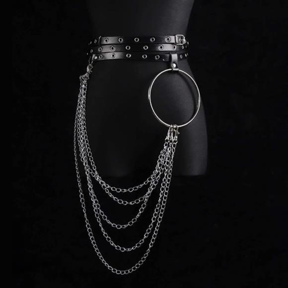 Accessories | Punk Waist Belt Chain Leather Black Belly Chains Layered ...
